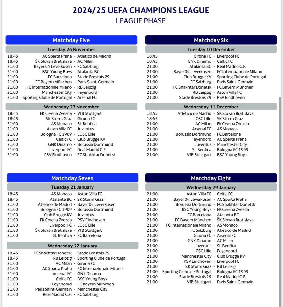 Calendrier Ligue des champions 2024-2025 : les matchs de la phase de ligue